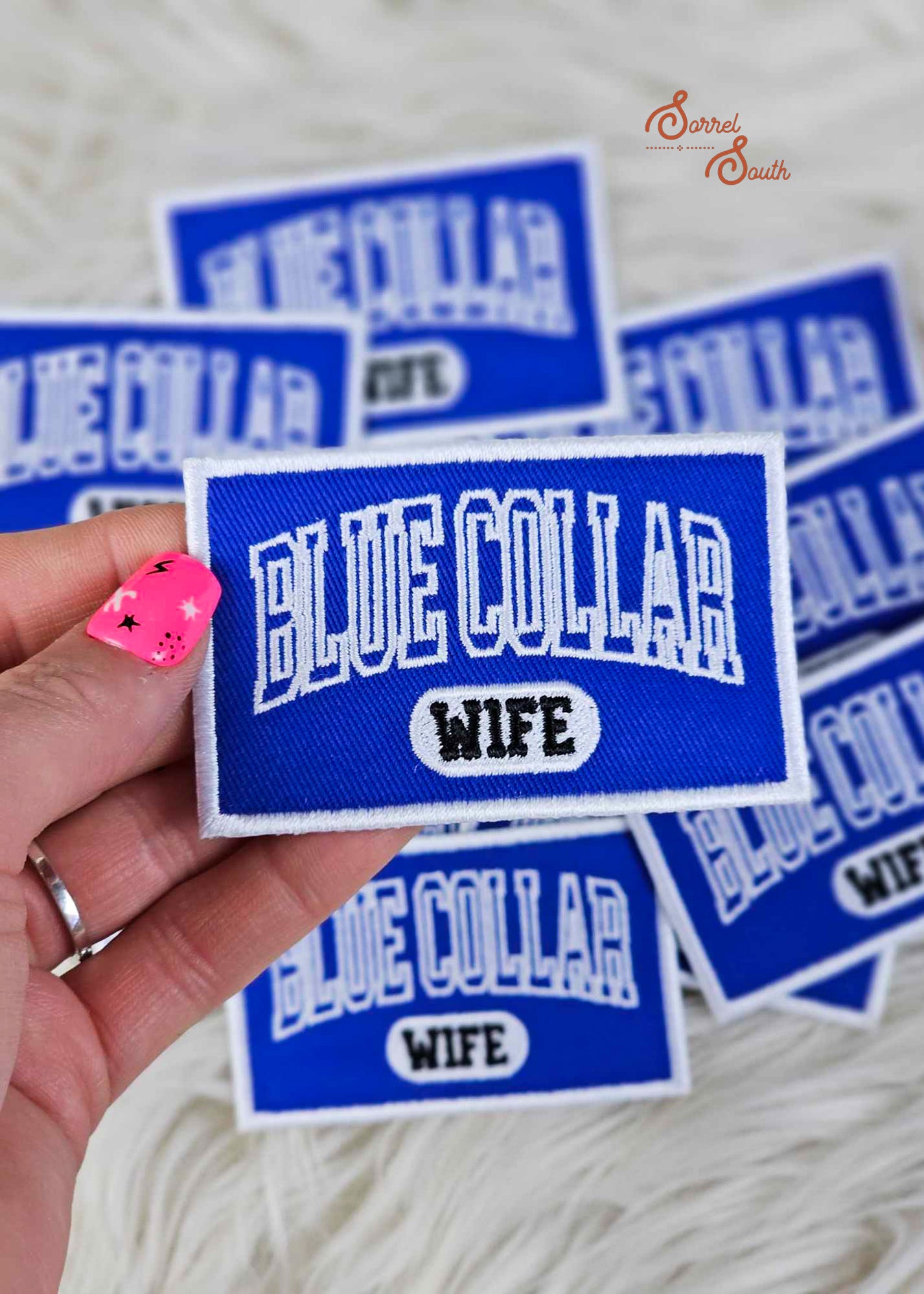 Blue Collar Wife Patch- Wholesale Iron On Patches – Sorrel South