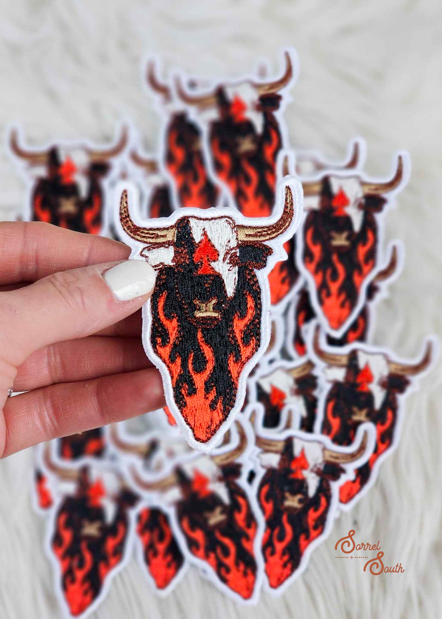 Flamin' Bull Patch - Wholesale Iron On Patches – Sorrel South