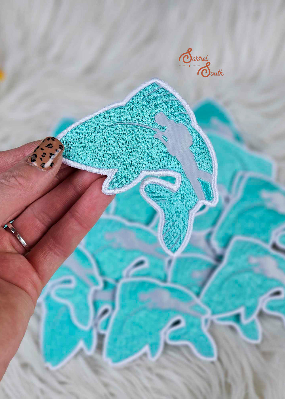 Turquoise Bass Fishing Patch- Wholesale Iron On Patches – Sorrel South