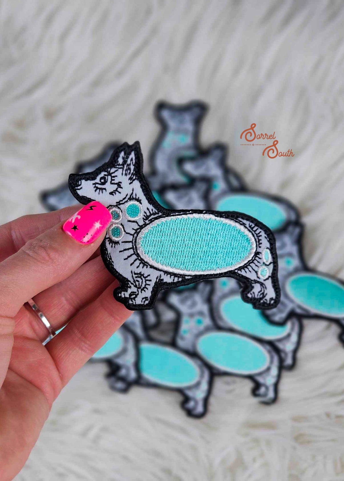 Turquoise Corgi Patch- Wholesale Iron On Patches – Sorrel South