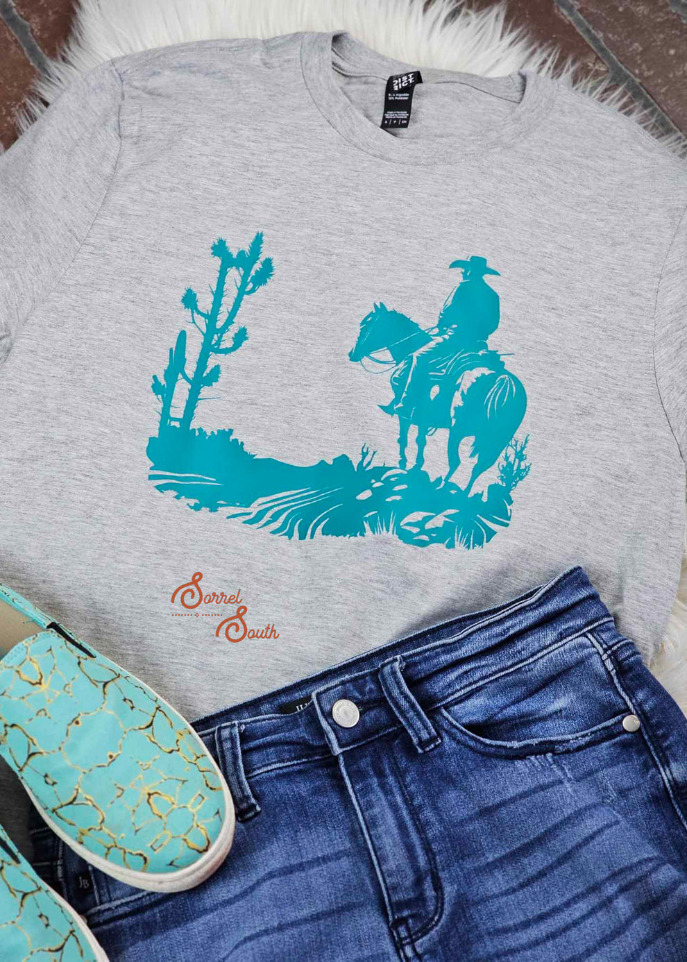 Teal Cowboy Scene Screenprint Transfer – Sorrel South